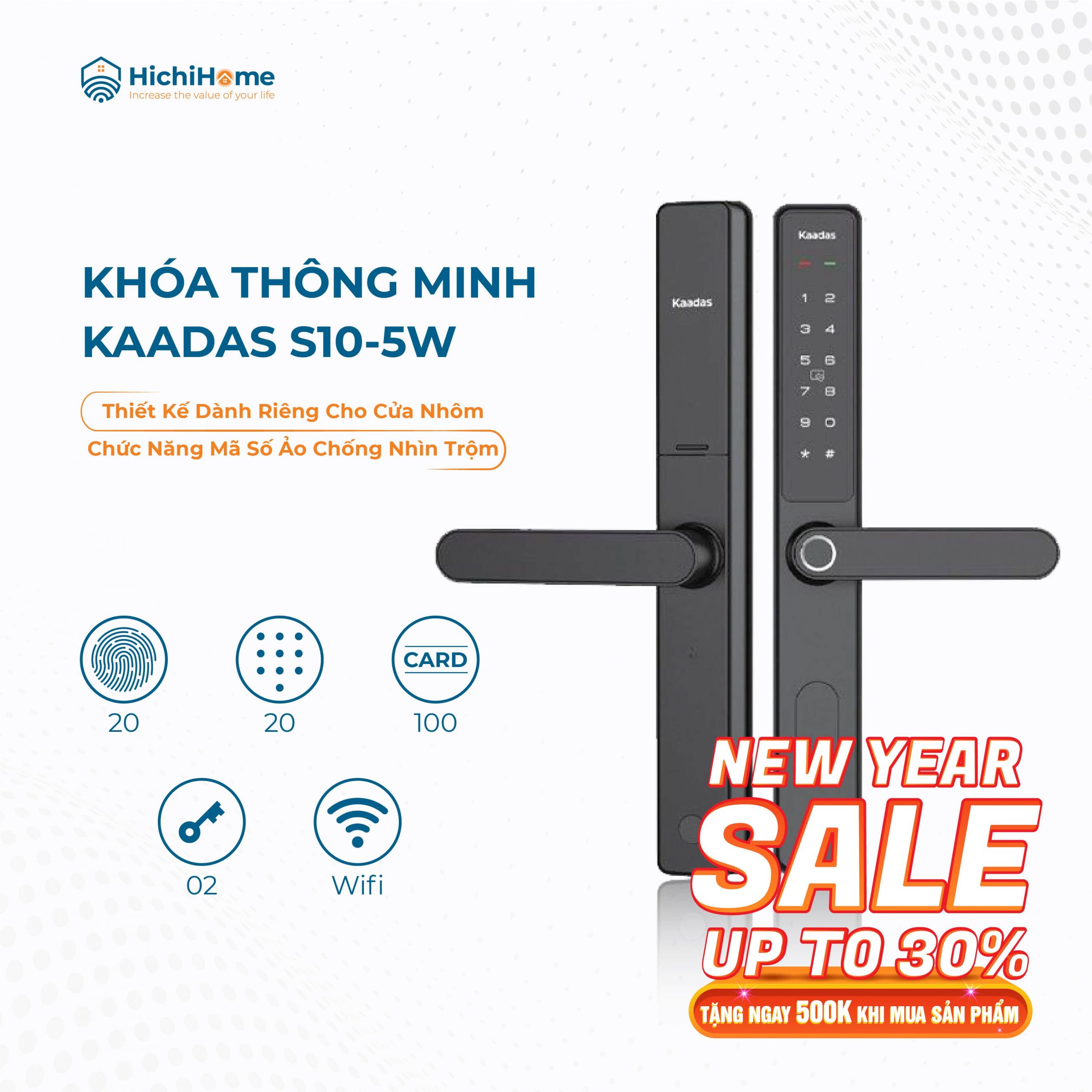 Khóa cửa nhôm điện tử Kaadas S10-5W - HichiHome